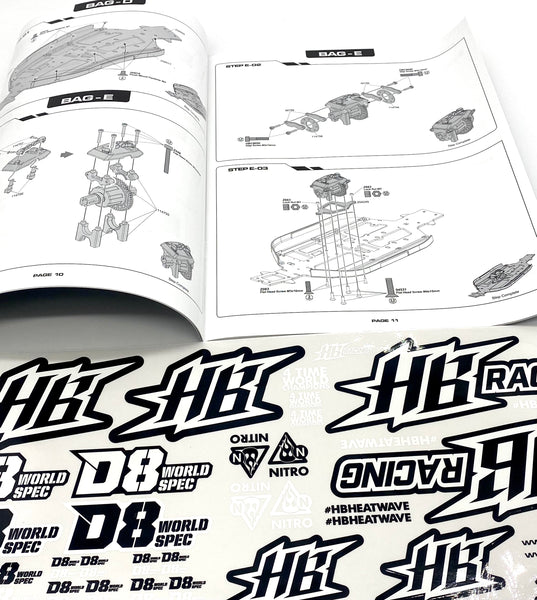 HB Racing D8 WS - Instruction Building Manual & Sticker Decal Sheet Ni ...