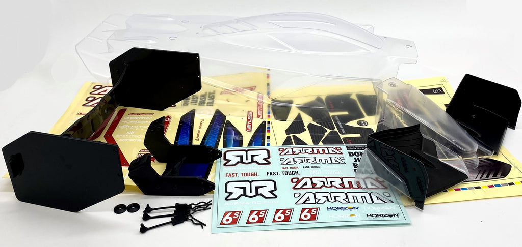 Arrma LIMITLESS v2 6s - Body Shell, wing set mount spoiler decals (Cle ...